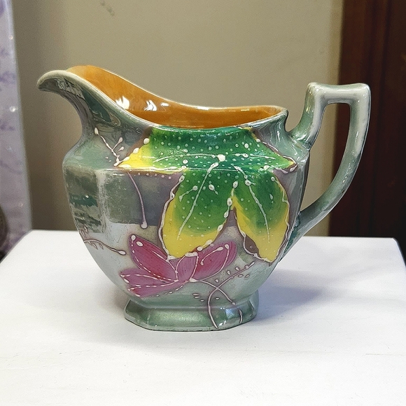 Vintage | Dining | Vintage Lusterware Pink Green Flower Ceramic Creamer ...